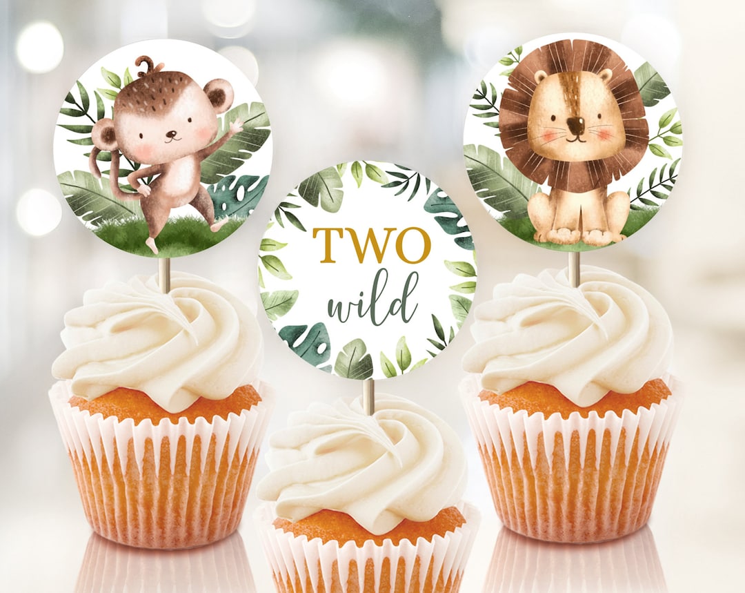 EDITABLE Digital TWO Wild Cupcake Toppers. Personalized 2nd Birthday ...