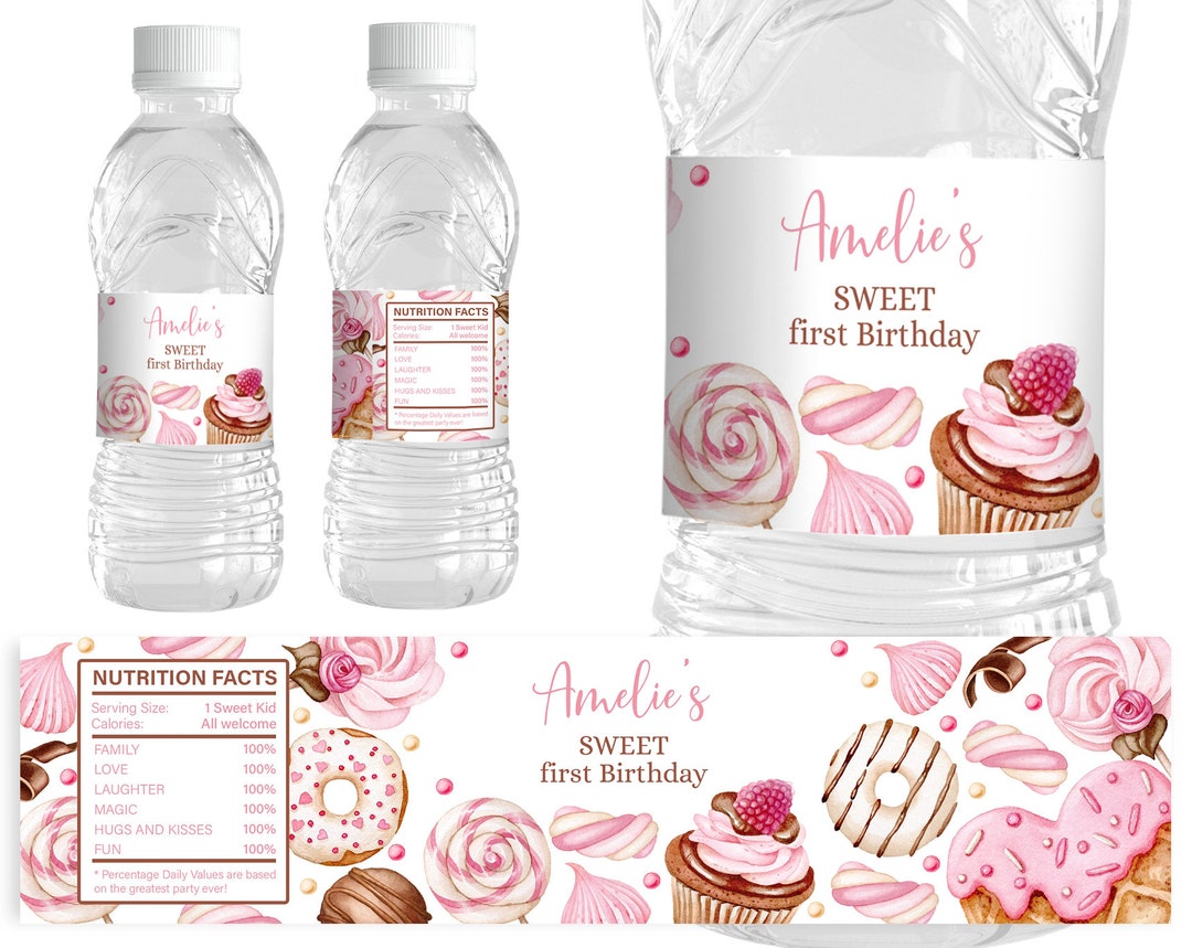 EDITABLE Digital Bottle Label, Water Labels. Sweet ONE 1st Girl ...
