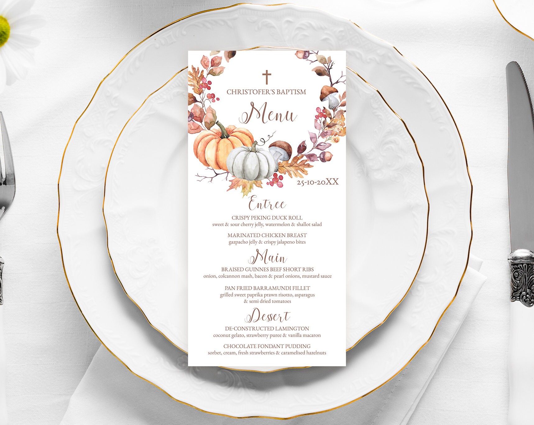 EDITABLE Digital Menu Card and Table Number. Autumn Wreath, Fall ...