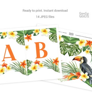 A-Z ALPHABET Tropical Banner. Printable Digital Party Decoration ...