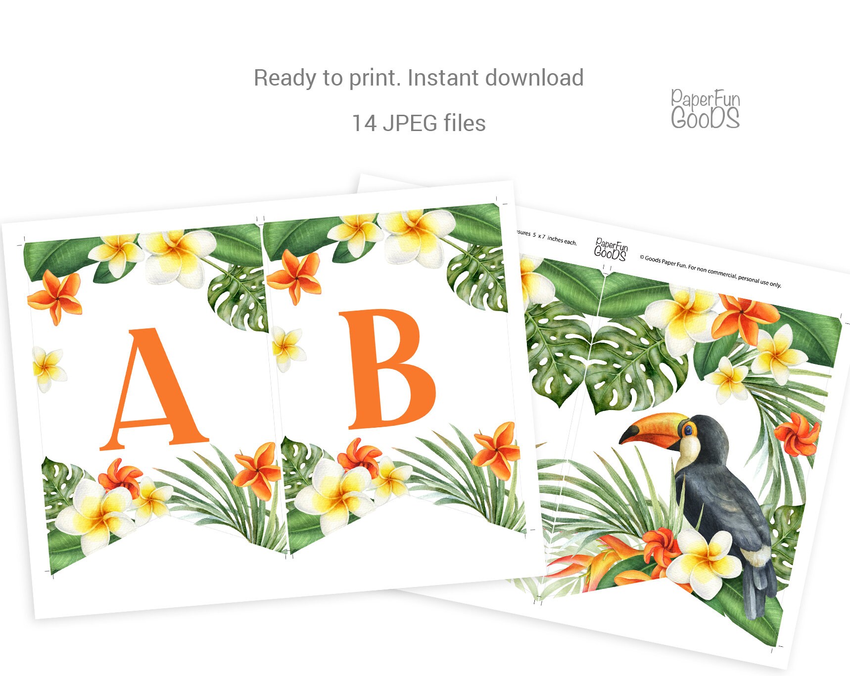 A-Z ALPHABET Tropical Banner. Printable Digital Party Decoration ...