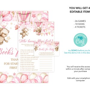 18 Digital Baby Shower Games. Pink Teddy Bear, Air Balloon Party. It's ...