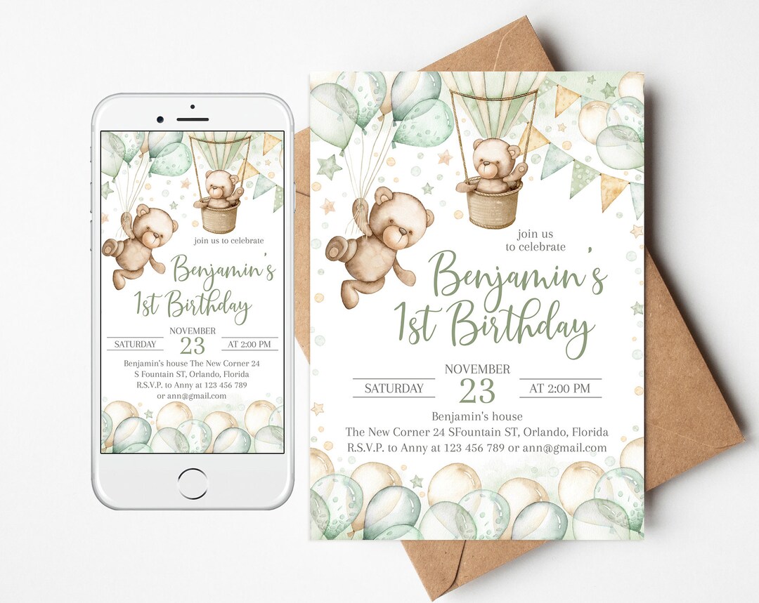 EDITABLE Digital 1st Birthday Invite/evite Template. Boy Girl Neutral ...