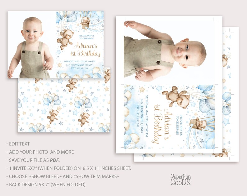 EDITABLE Birthday Invitation Template. Personalized Boys Girls Invite ...