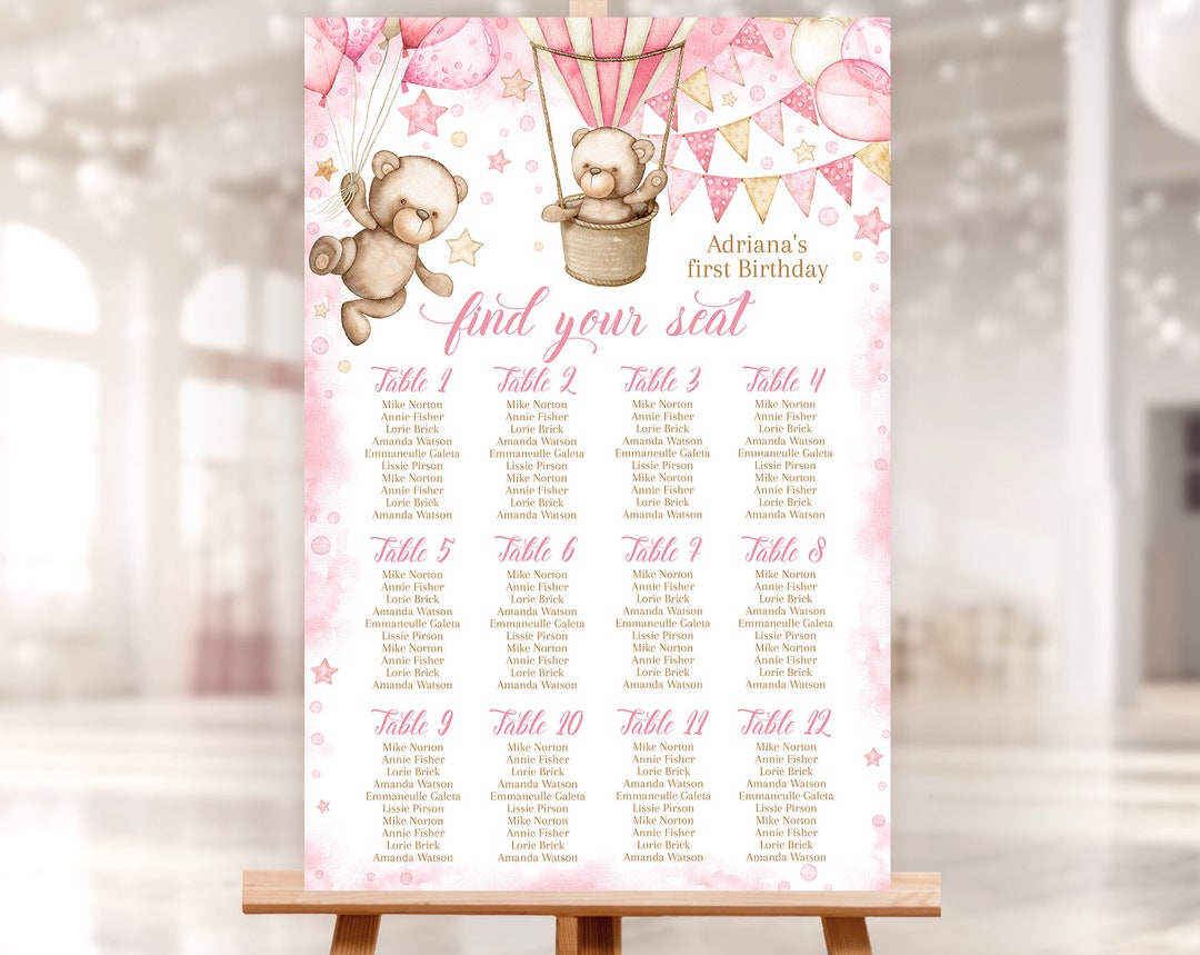 EDITABLE Digital Seating Chart Template. Find Your Seat, 1st Girl ...