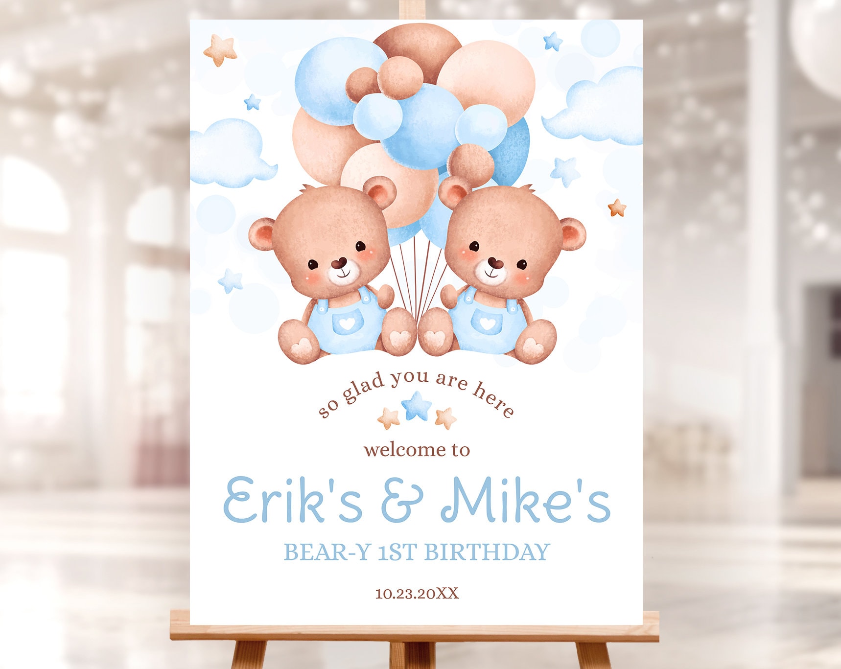 Editable Welcome Sign Template. Personalized 1st Twins Boys Birthday ...