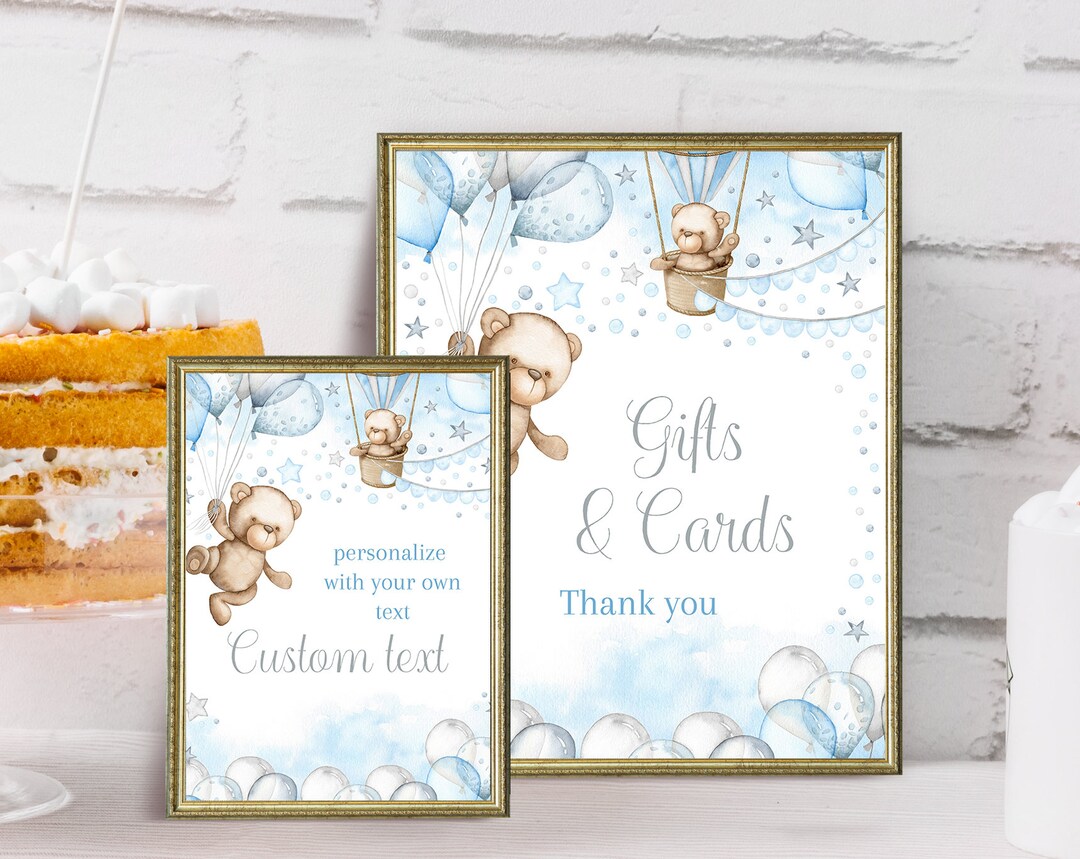 Editable Teddy Bear Signs Set. Boy 1st Birthday. Silver Blue Air ...