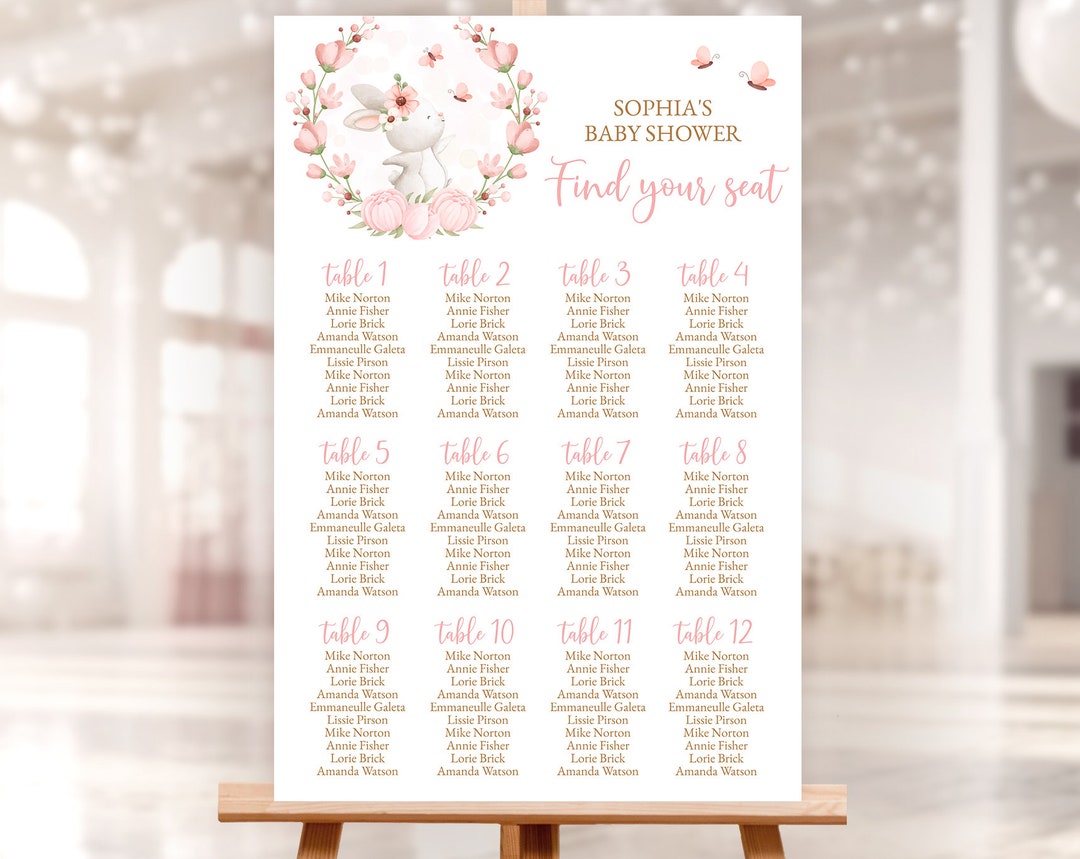 Editable Digital Baby Shower Seating Chart Template. It’s a Girl Cute ...