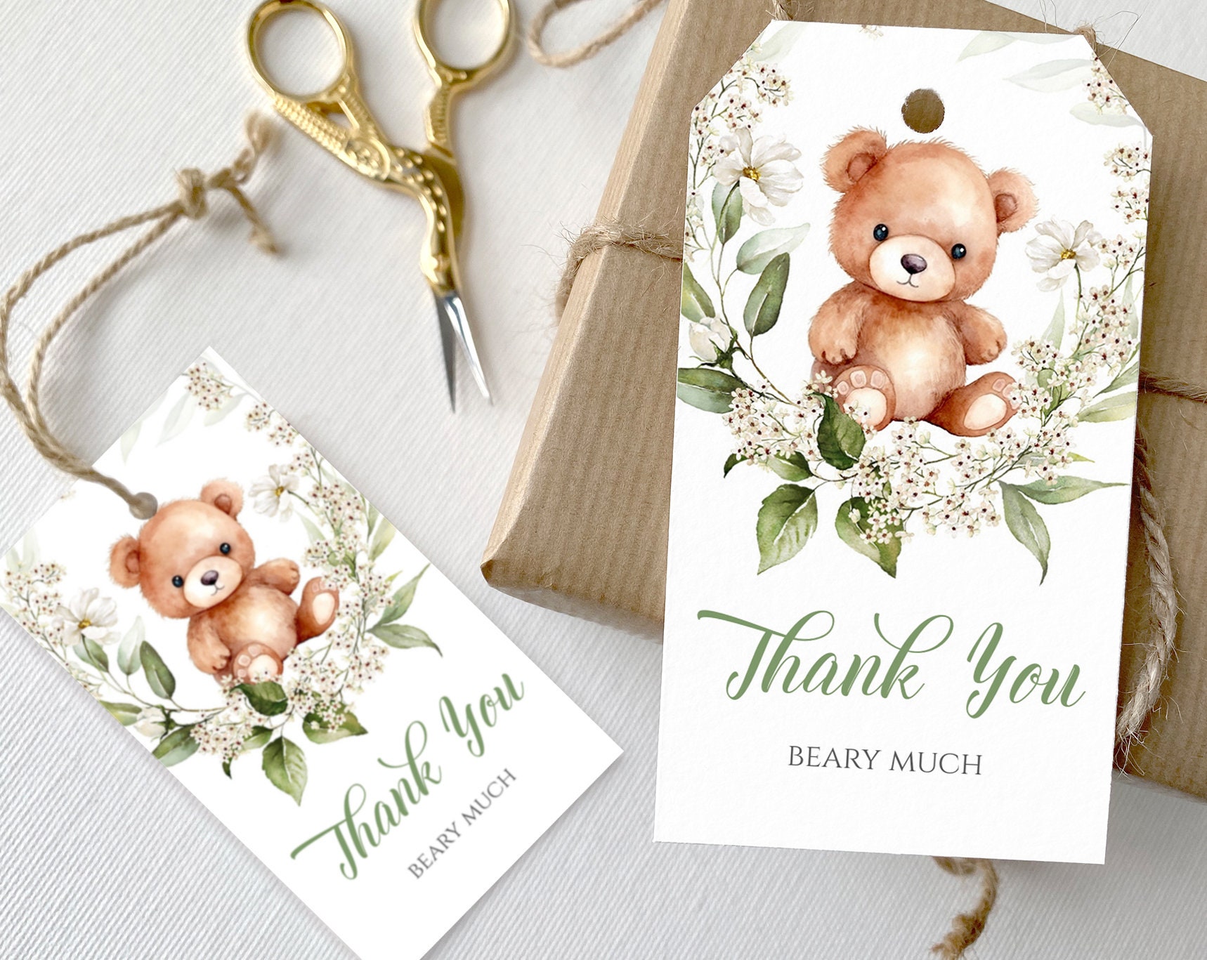 Editable Gender Neutral Thank You Tag. Boy Girl Teddy Bear Baby Shower ...