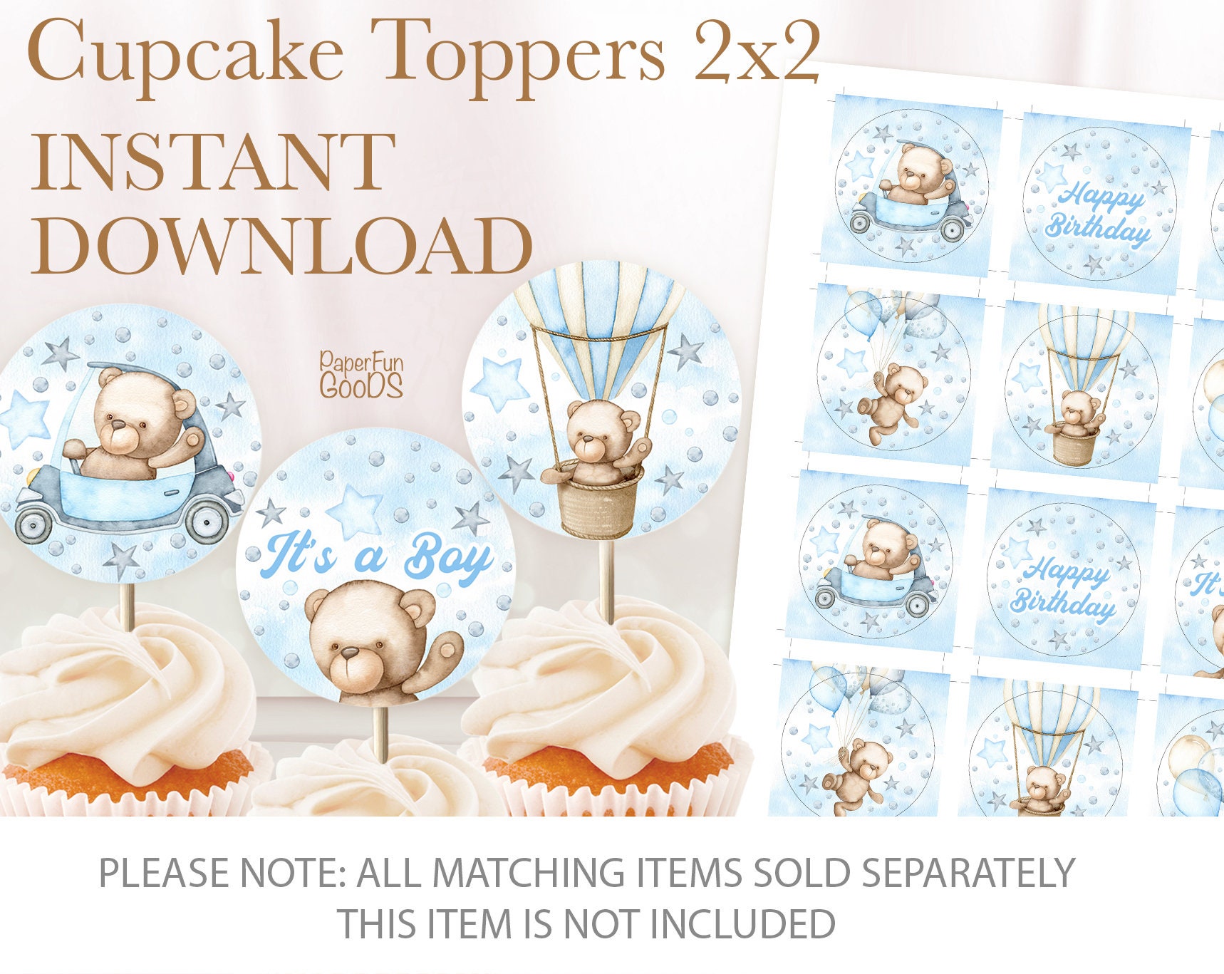 HAPPY BIRTHDAY Teddy Bear Banner. Printable Digital Party Decoration ...
