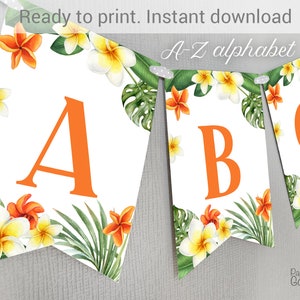 A-Z ALPHABET Tropical Banner. Printable Digital Party Decoration ...