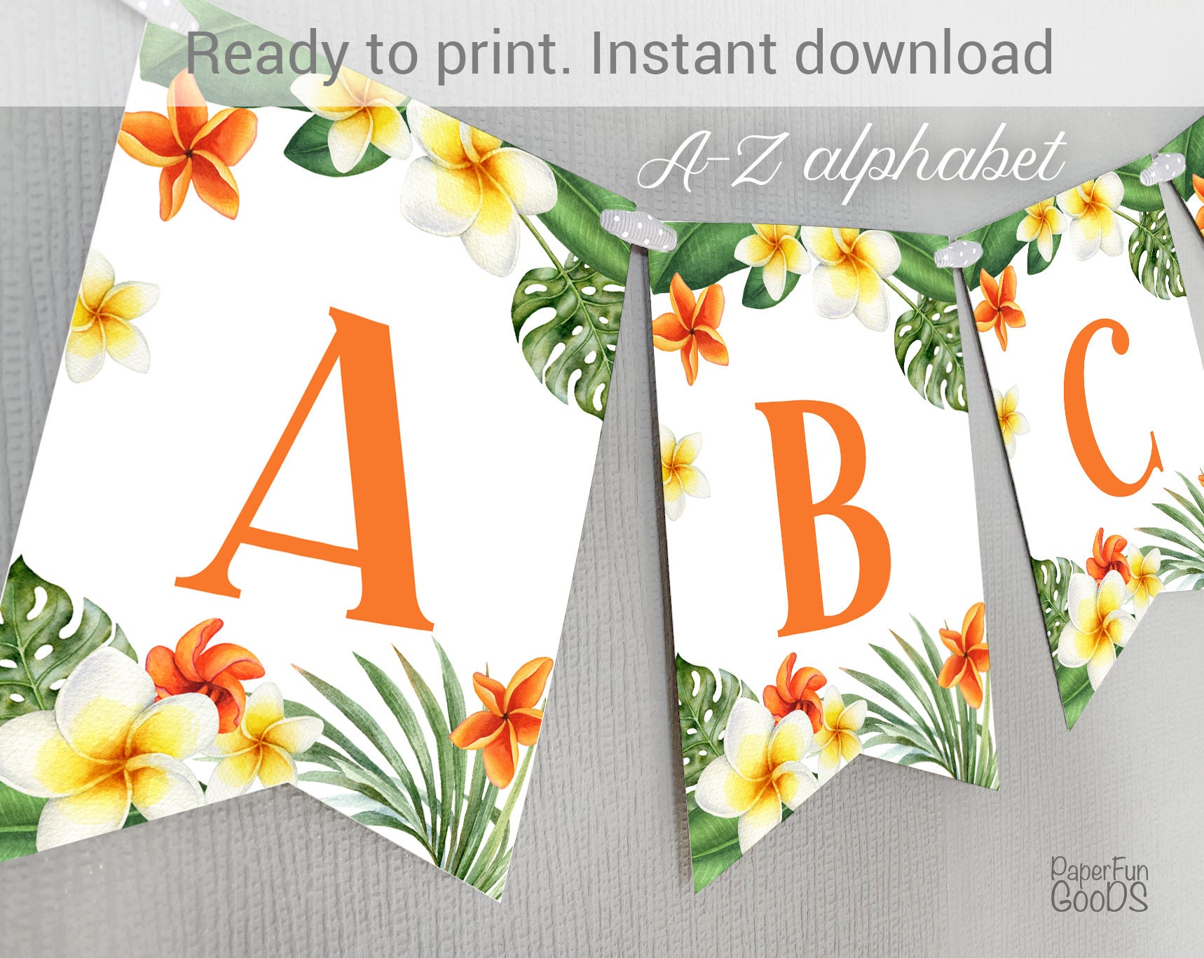 A-Z ALPHABET Tropical Banner. Printable Digital Party Decoration ...