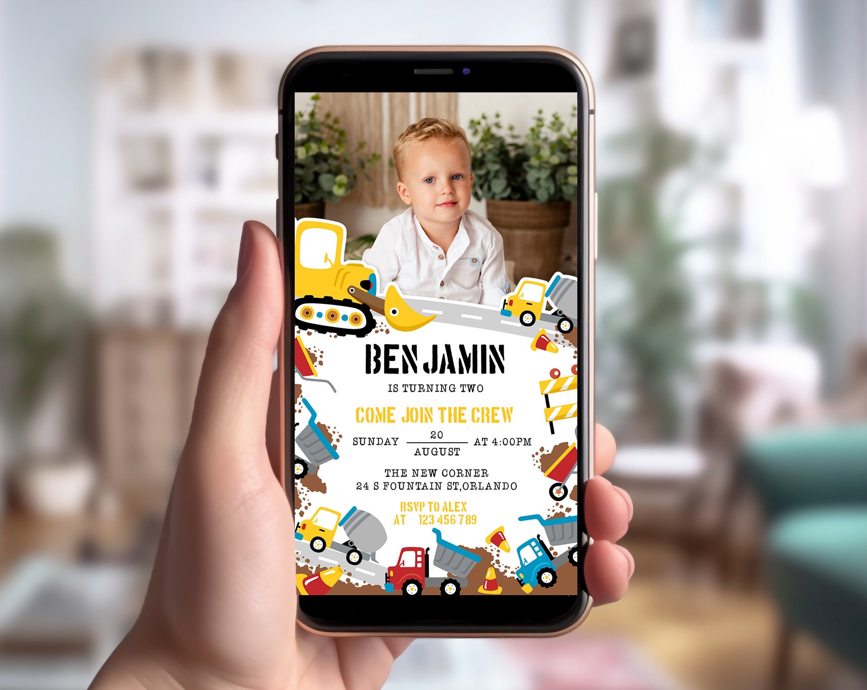 Editable Construction Road Birthday Electronic Invitation Template With ...