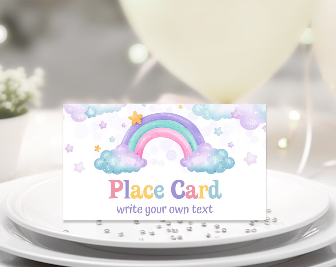 EDITABLE Rainbow Place Card. Personalized Girl Pink and Rainbow Magical ...