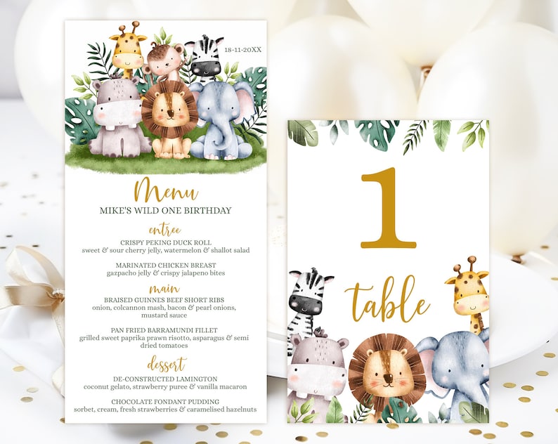 EDITABLE Digital Menu Card and Table Number. Wild ONE 1st Birthday ...