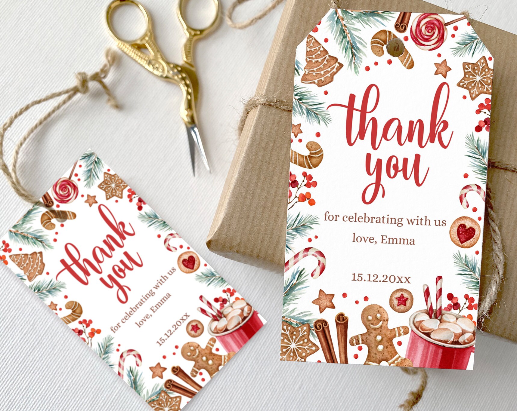 Editable Thank You Tag. Christmas Party, Cookies and Cocoa, Festive ...