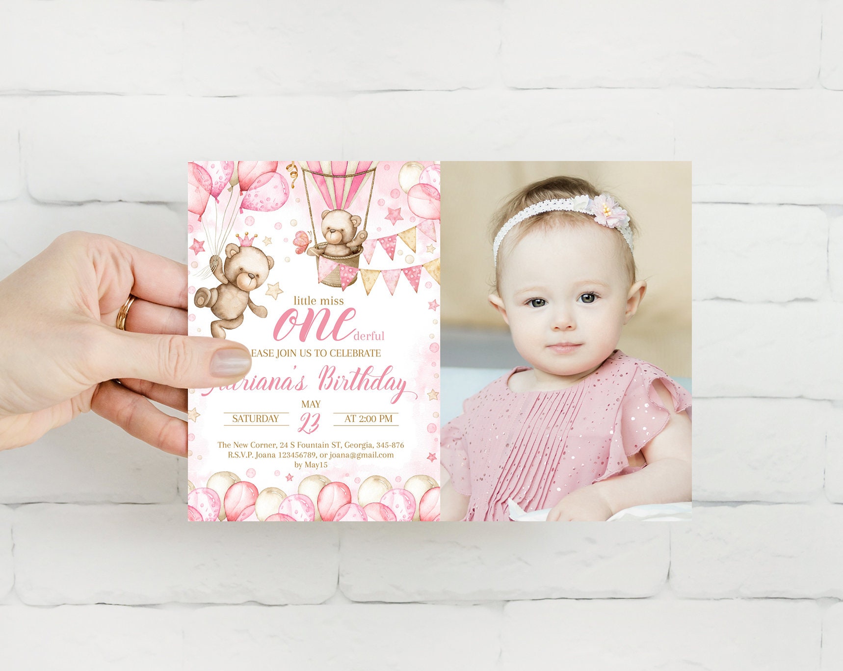Editable Onederful 1st Birthday Photo Invite Template 7x5 Size ...
