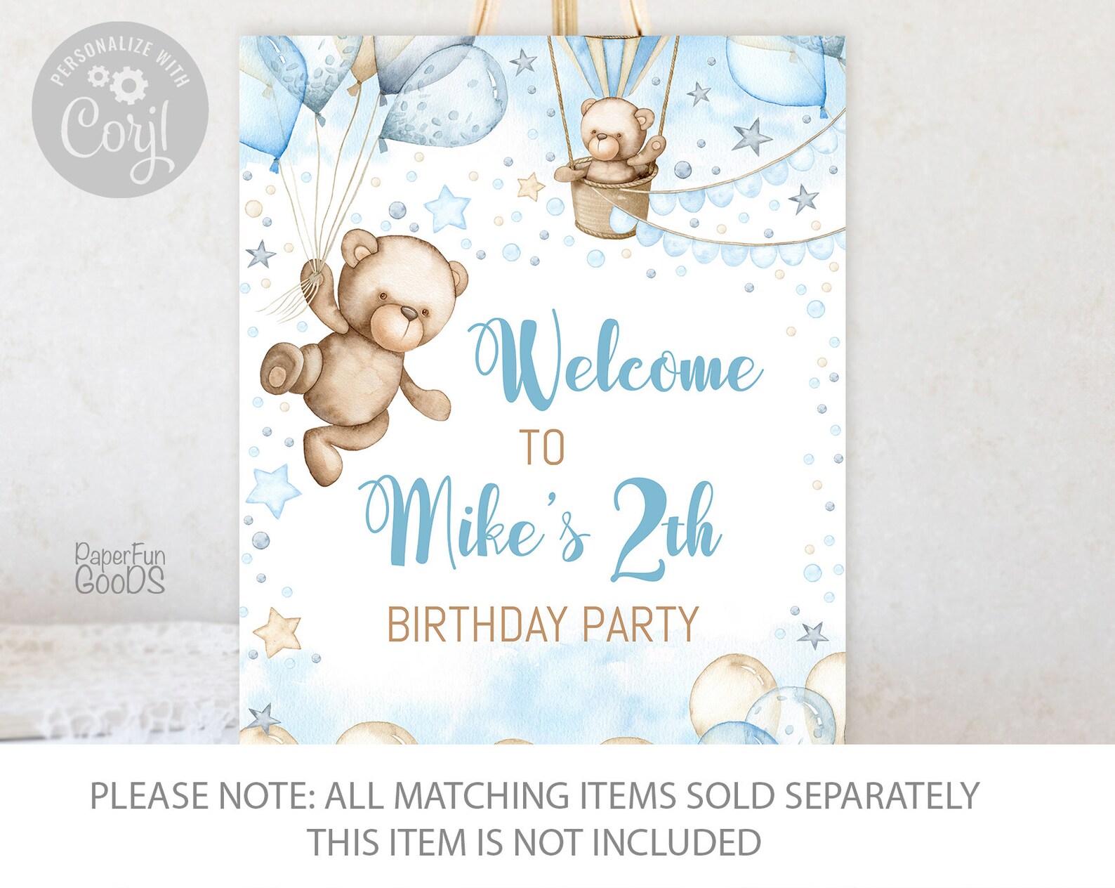 HAPPY BIRTHDAY Teddy Bear Banner. Printable digital party | Etsy