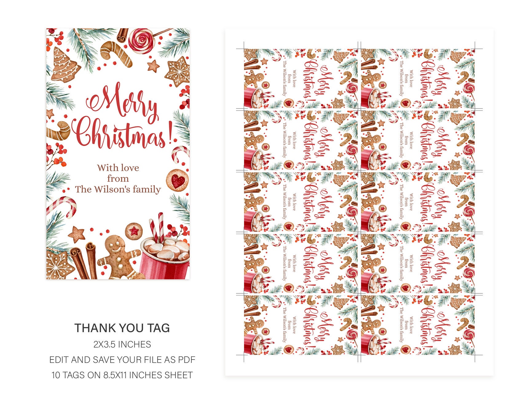 Editable Thank You Tag. Christmas, Winter, Holiday Staff Gift Tag ...