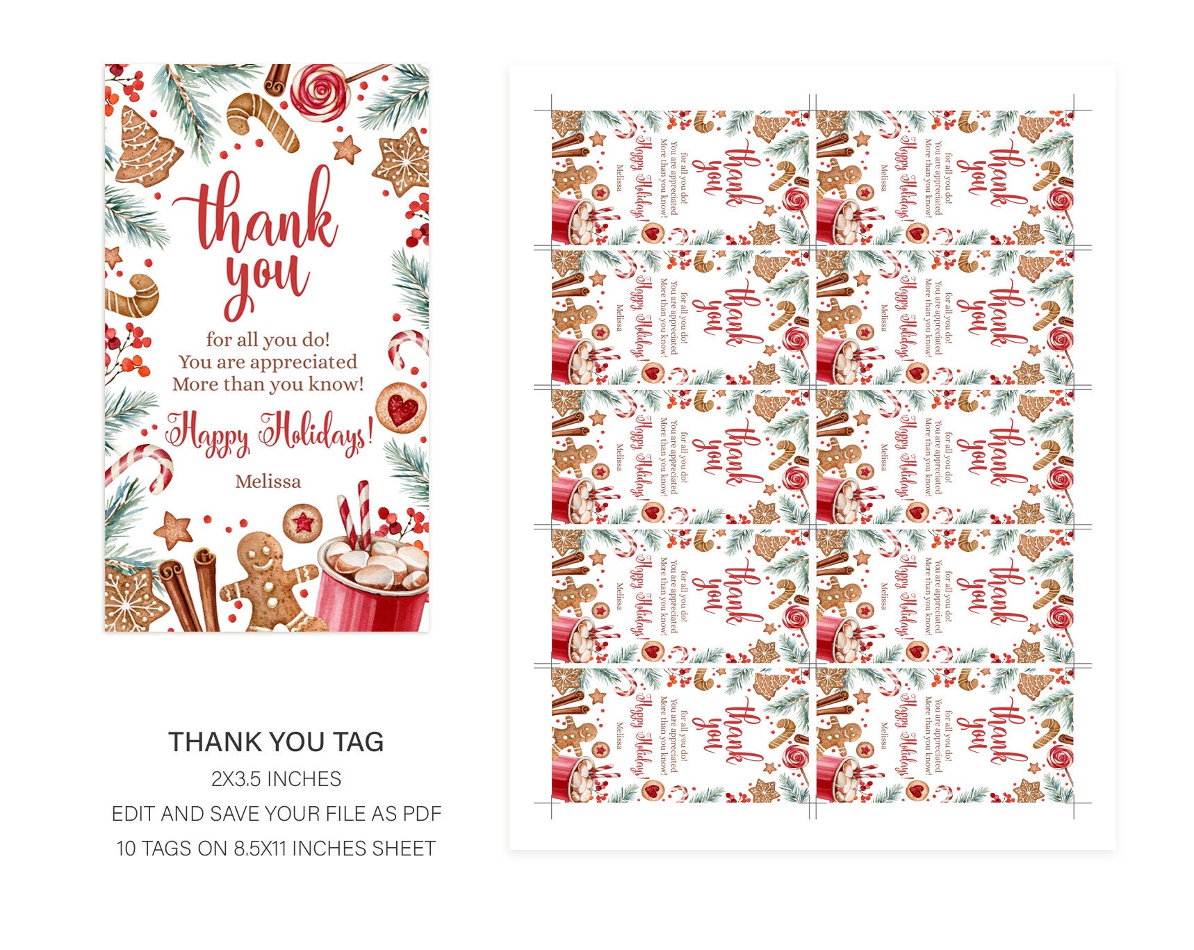 Editable Thank You Tag. Christmas, Holiday School Teacher Gift Tag ...