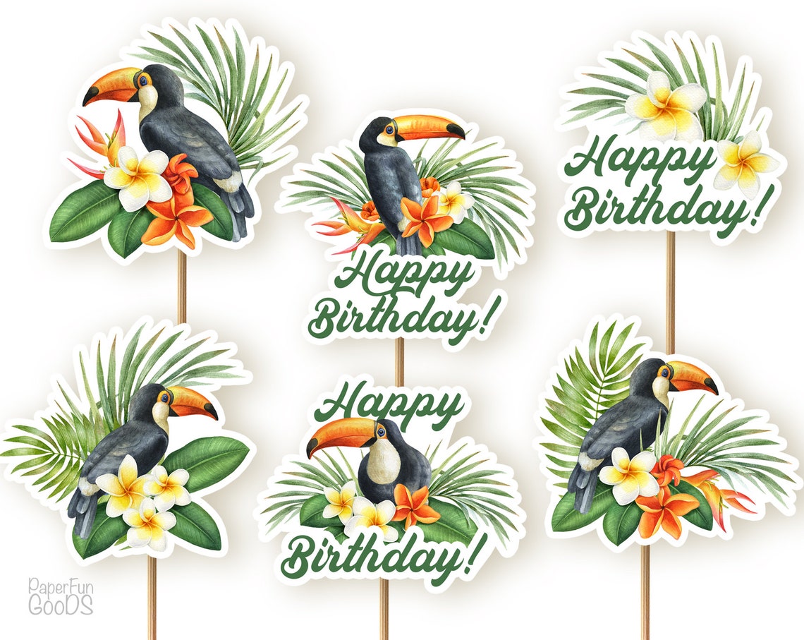 Printable Tropics Cupcake Toppers. Tropical Birthday Toucan Party ...