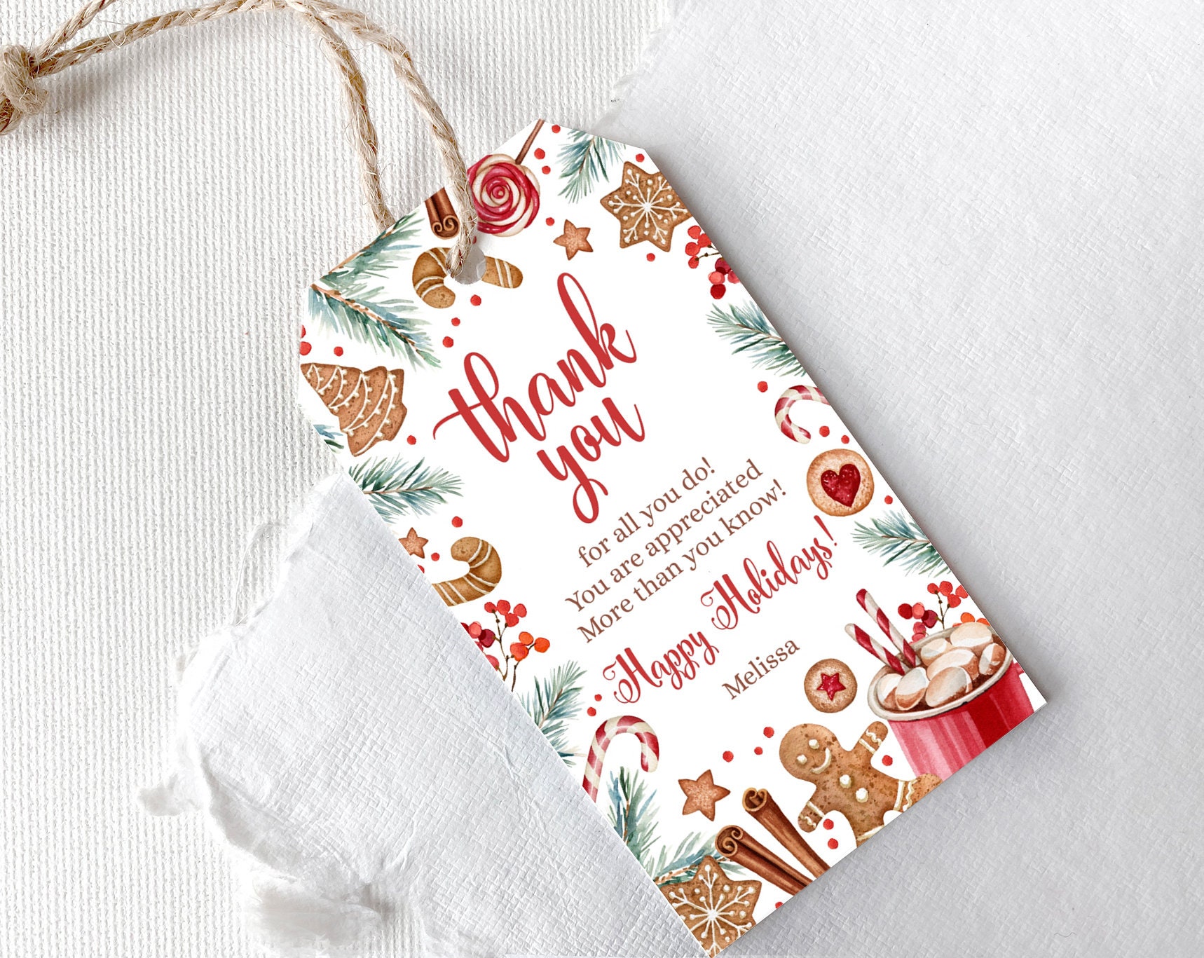 Editable Thank You Tag. Christmas, Holiday School Teacher Gift Tag ...