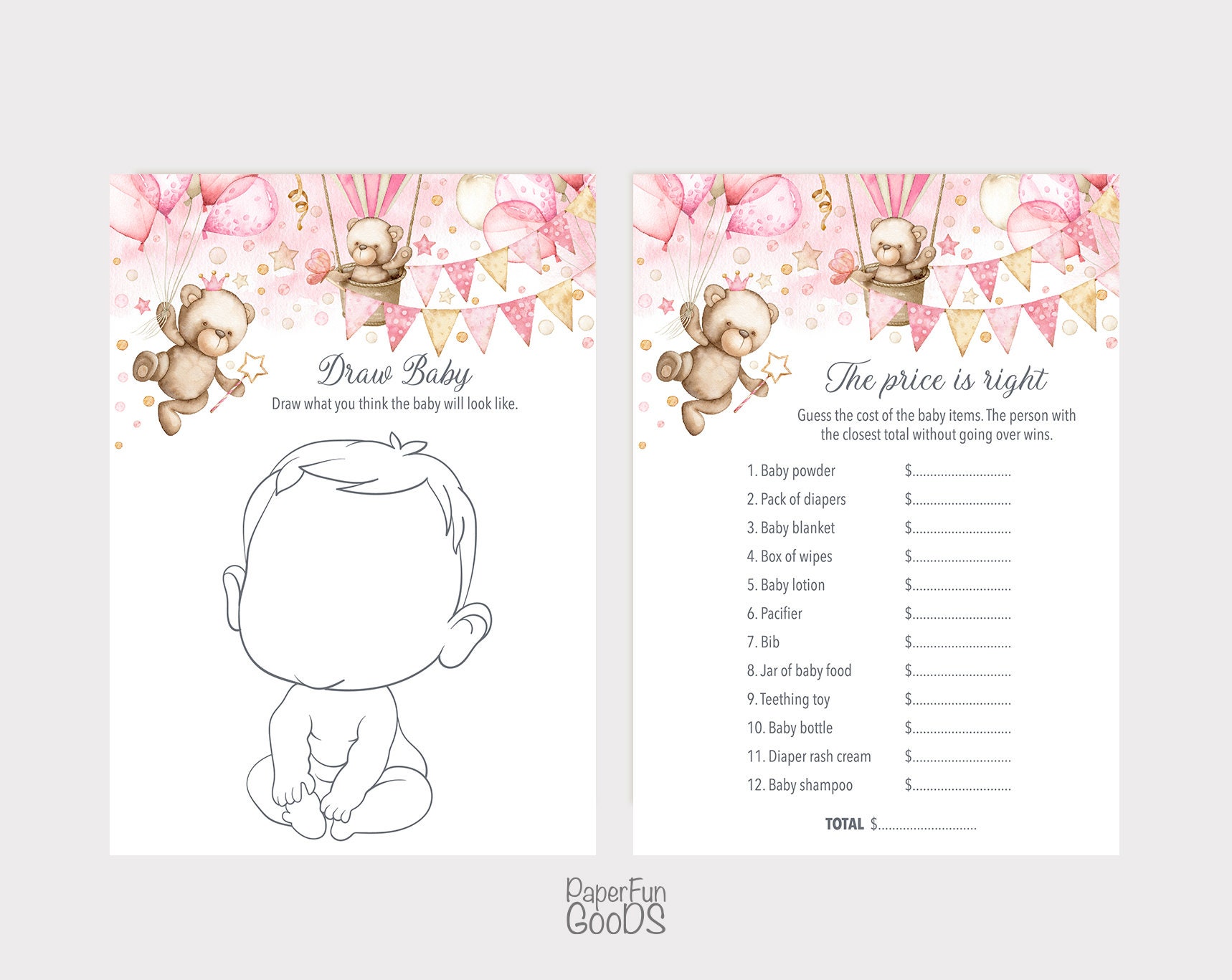 18 Digital Baby Shower Games. Pink Teddy Bear Party. It's - Etsy