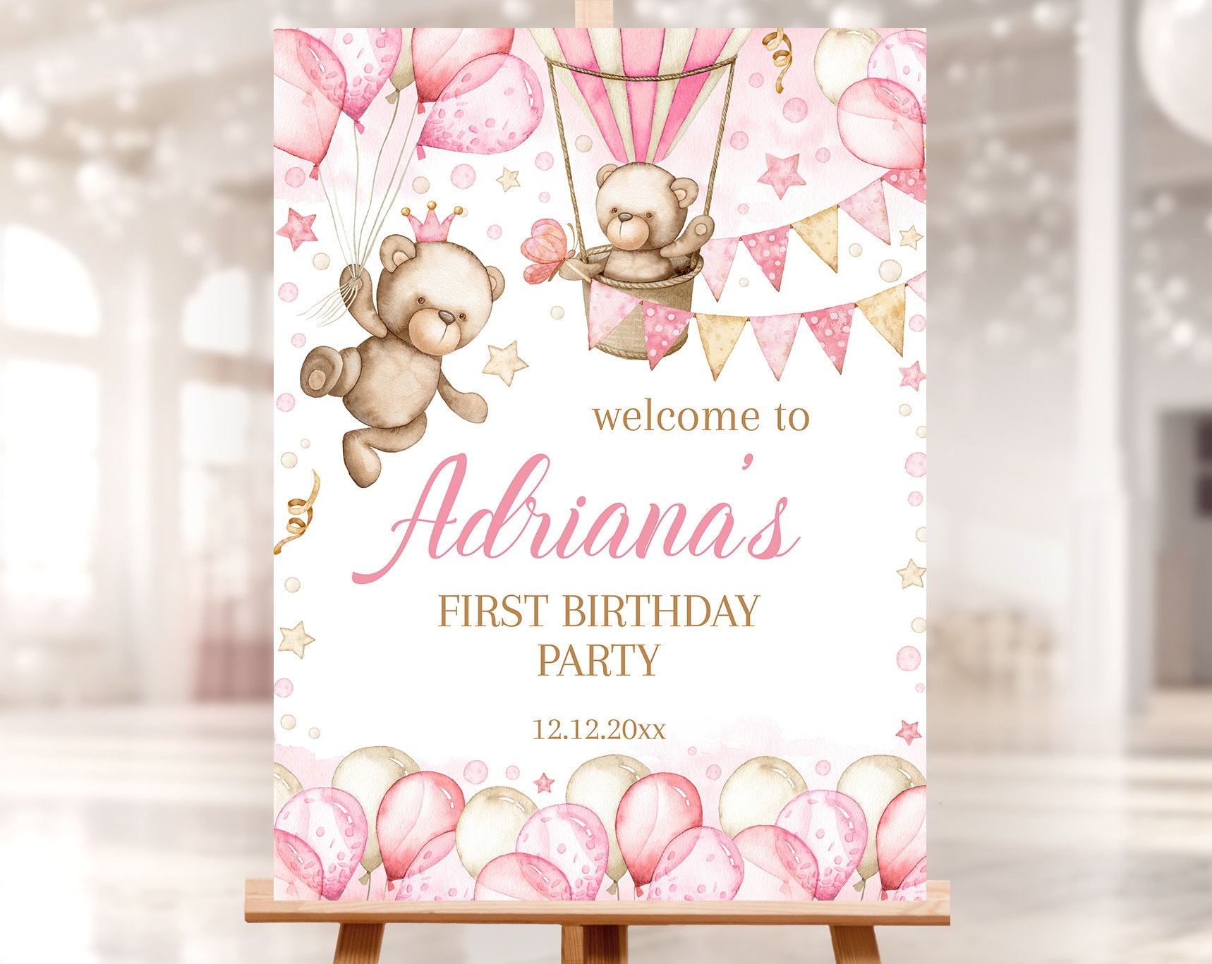 EDITABLE Digital 1st Birthday Welcome Sign. Personalized Baby Girl ...