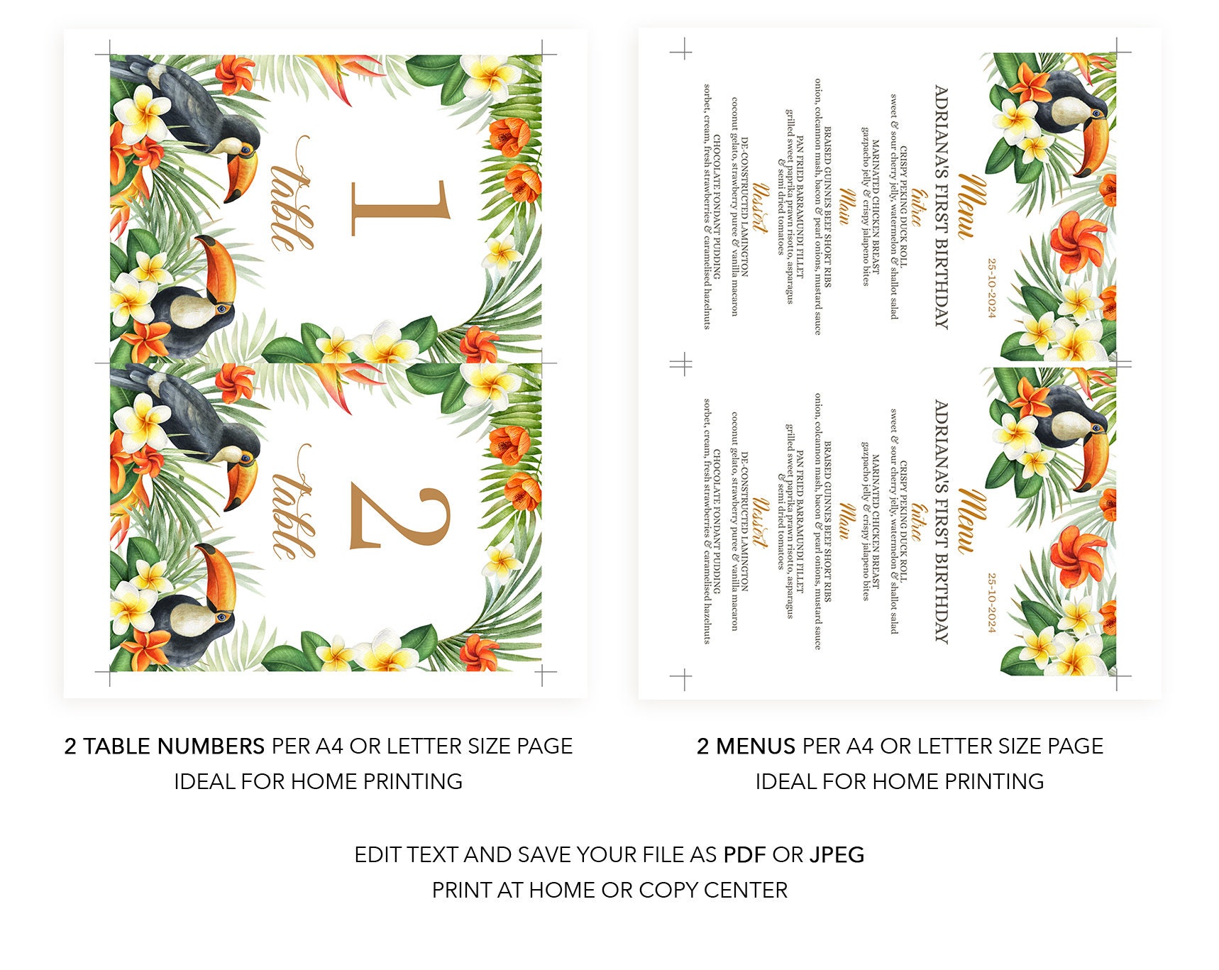 EDITABLE Digital Menu Card and Table Number. Aloha 1st Birthday Table ...