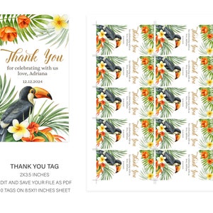 EDITABLE Alohathank You Tag. Personalized Tropical Hawaii 1st Birthday ...