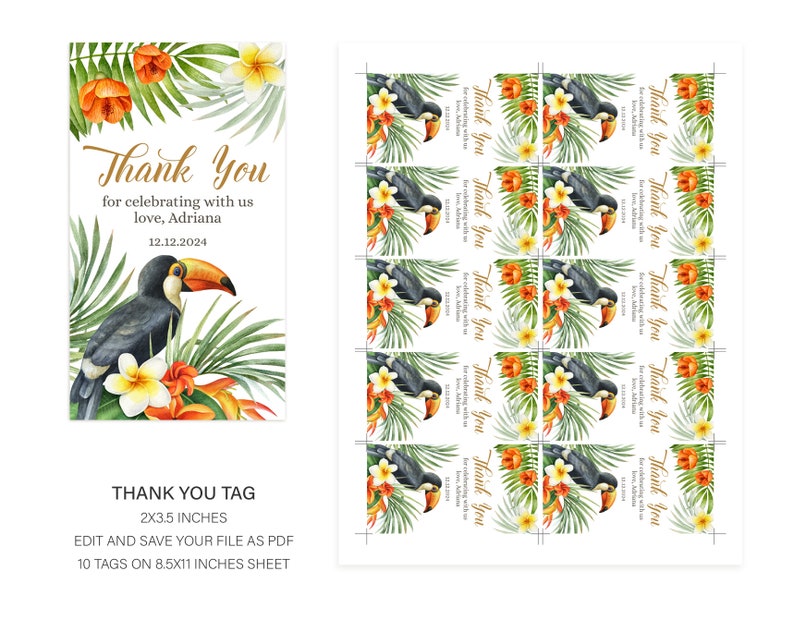 EDITABLE Alohathank You Tag. Personalized Tropical Hawaii 1st Birthday ...