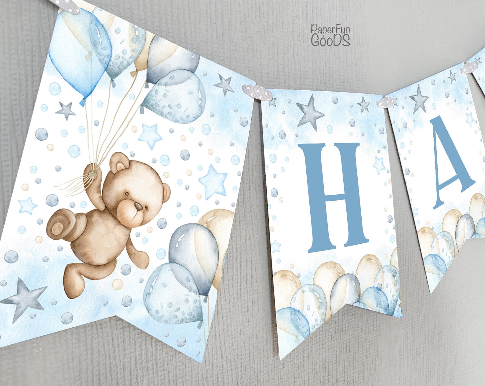 HAPPY BIRTHDAY Teddy Bear Banner. Printable Digital Party Decoration ...