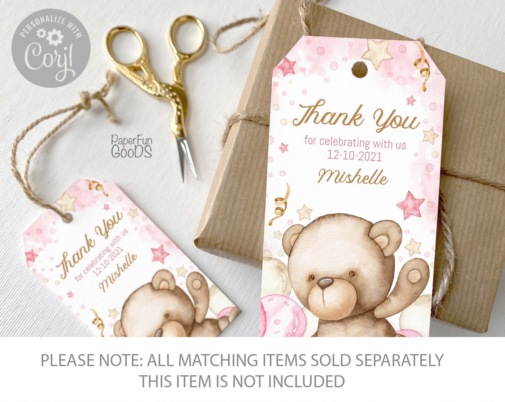 Printable Teddy Bear Cupcake Toppers. Favor Tags. Girls | Etsy