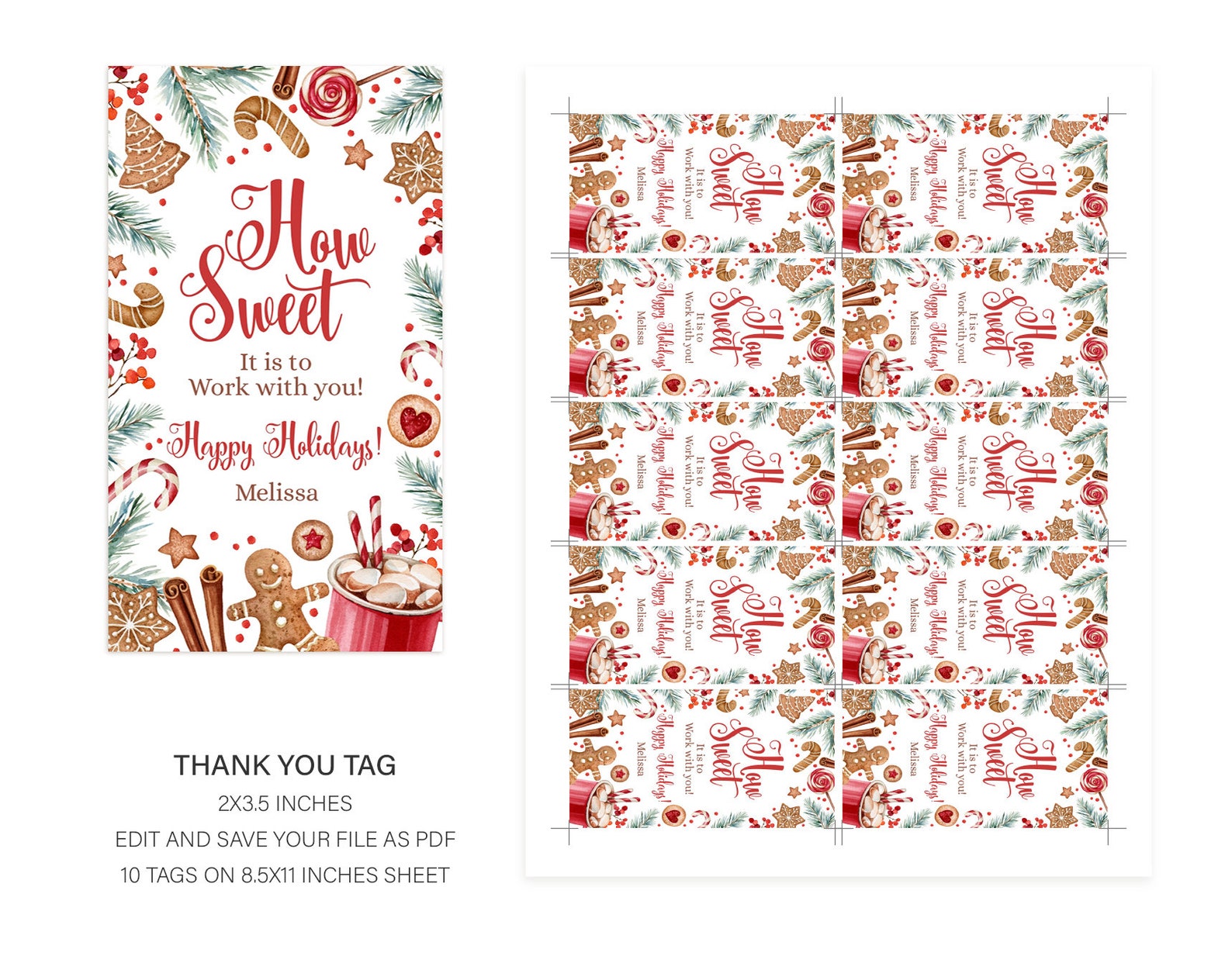 Editable Thank You Tag. Christmas, Holiday Staff Gift Tag, Festive ...