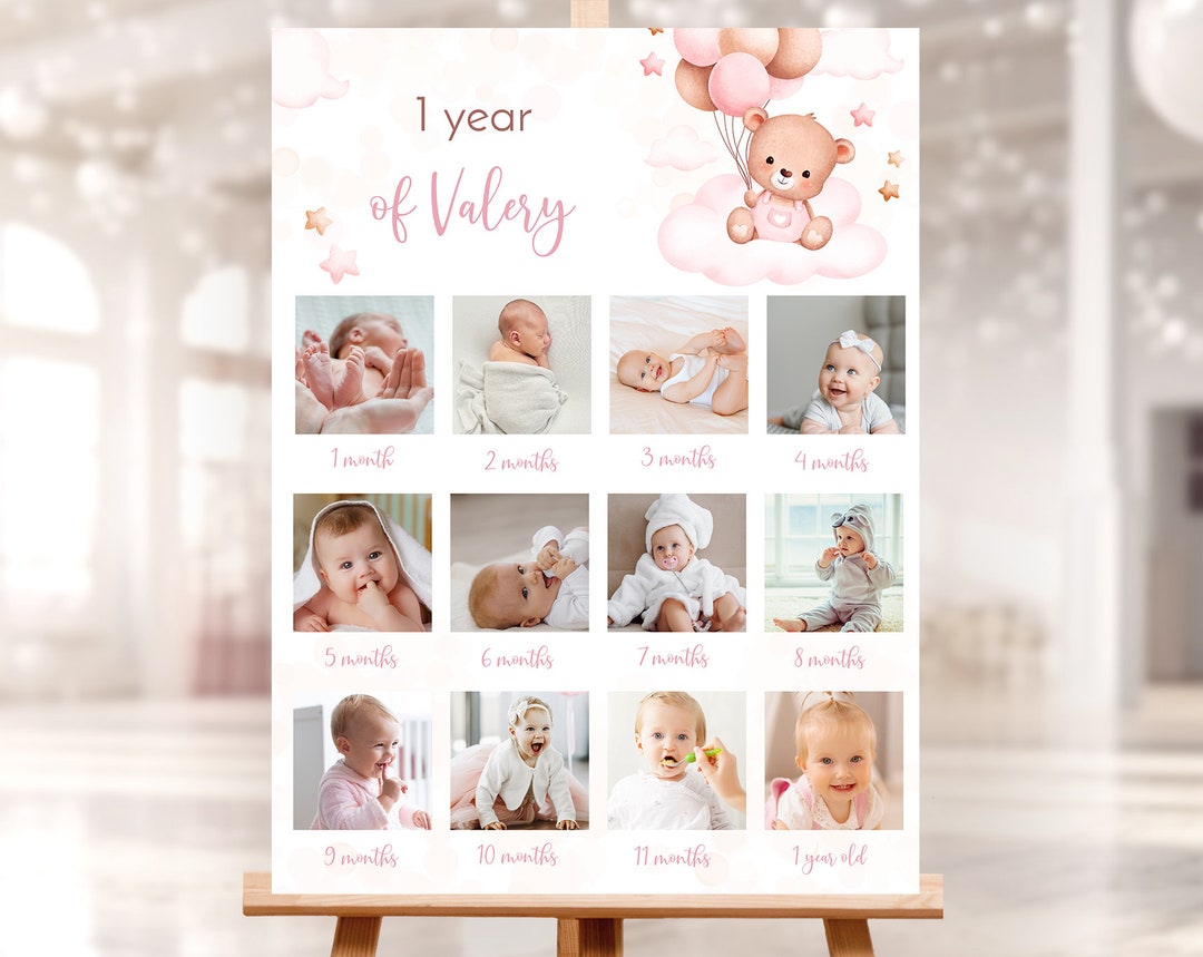 EDITABLE Birthday Photo Banner. Personalized Baby Girl Birthday Sign ...