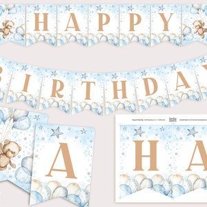 HAPPY BIRTHDAY Teddy Bear Banner. Printable Digital Party Decoration ...