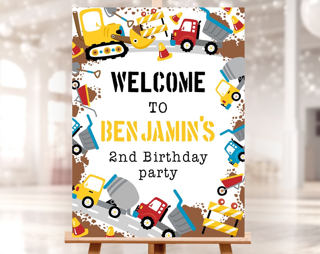 Editable Construction Road Birthday Welcome Sign Template. Yellow ...
