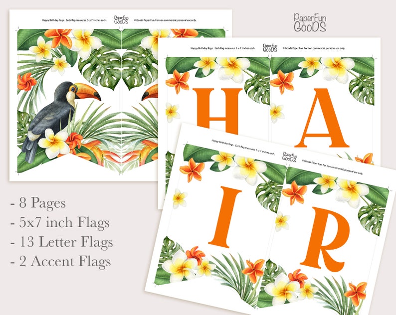 HAPPY BIRTHDAY Tropical Banner. Printable Digital Party Decoration ...