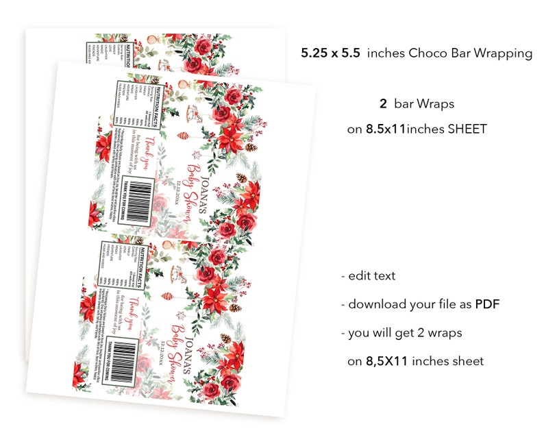 Editable Digital Chocolate Bar Wrapper. Holiday Santa Baby Shower Favor ...