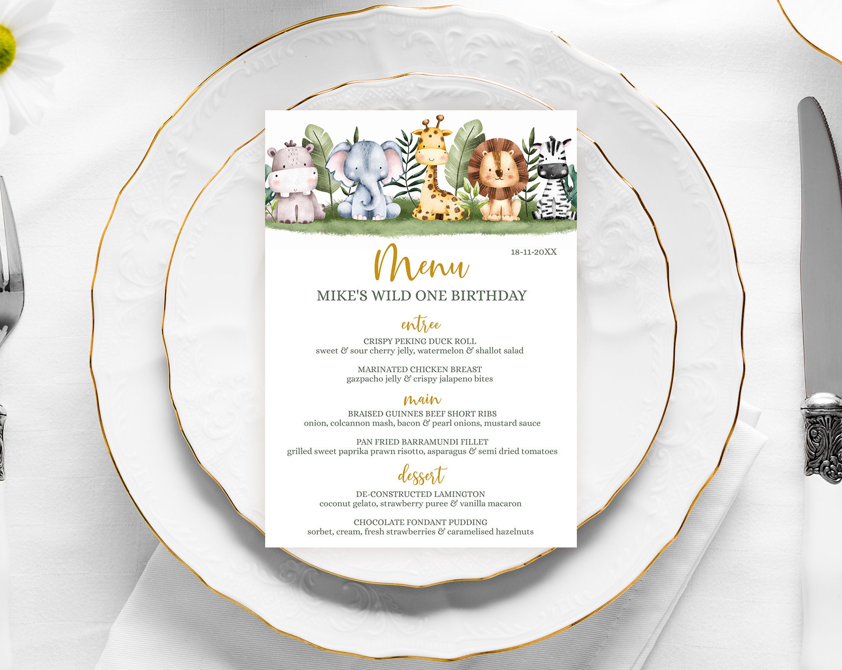 EDITABLE Digital Menu Card and Table Number. Wild ONE 1st Birthday ...