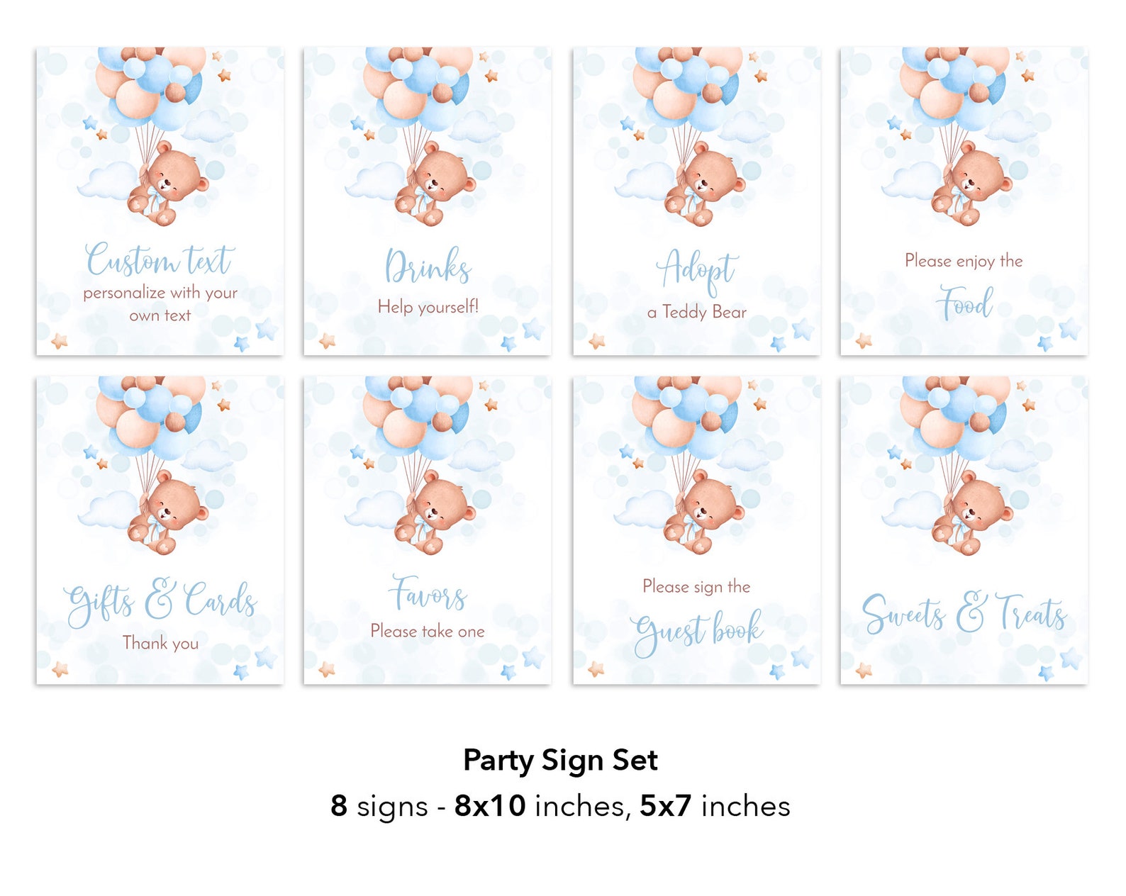 Editable Teddy Bear Signs Set. Baby Boy 1st Birthday. Blue and Brown ...