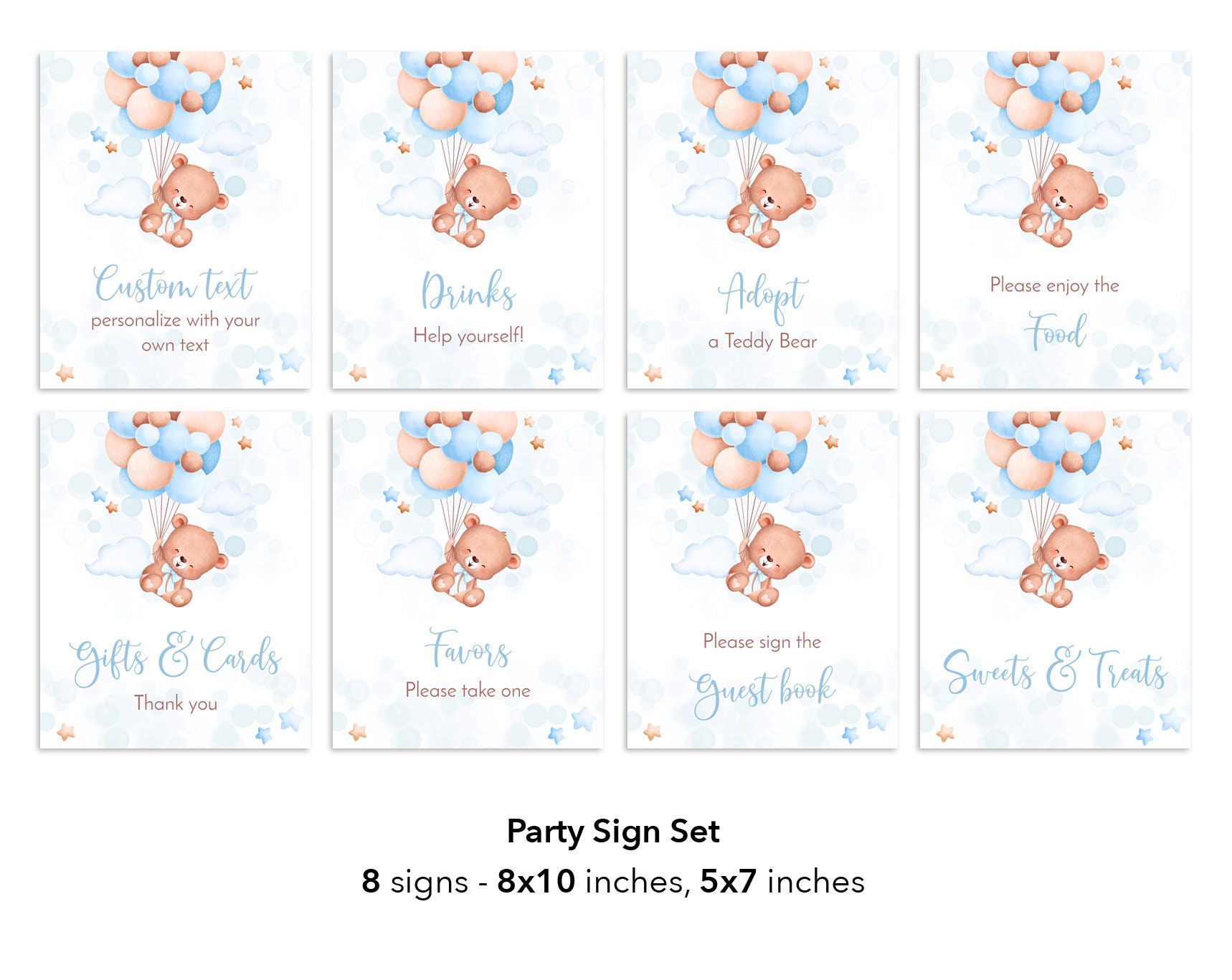 Editable Teddy Bear Signs Set. Baby Boy 1st Birthday. Blue and Brown ...