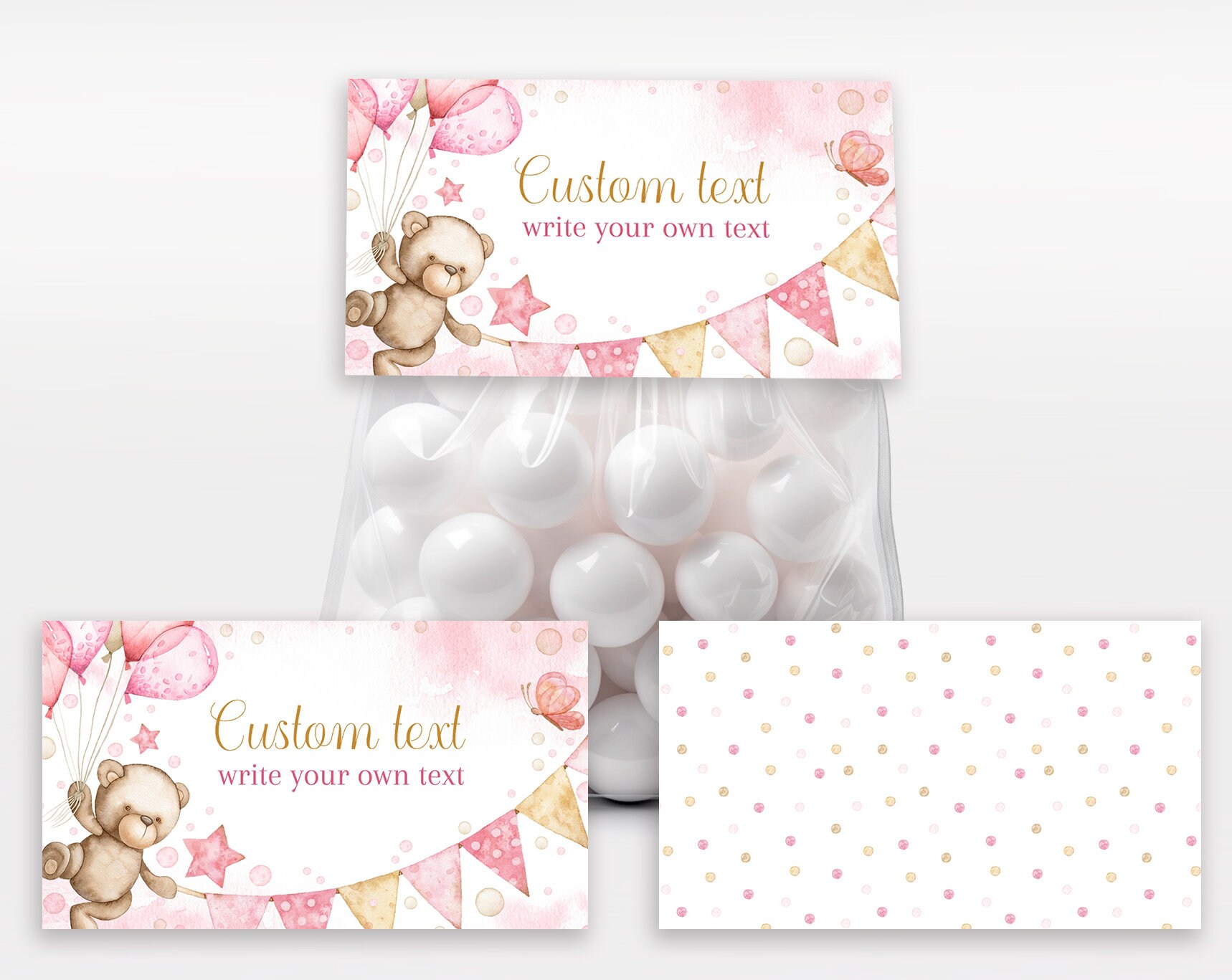EDITABLE Teddy Bear Food Labels. Baby Girl 1st Birthday Favor Label ...