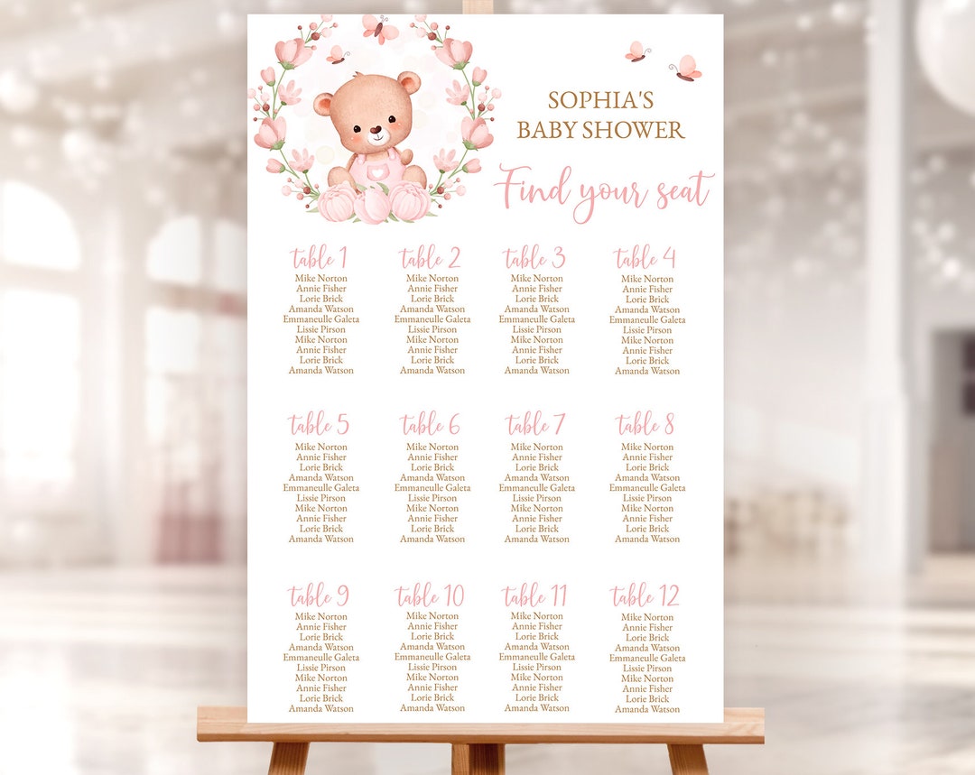 Editable Digital Baby Shower Seating Chart Template. It’s a Girl Teddy ...