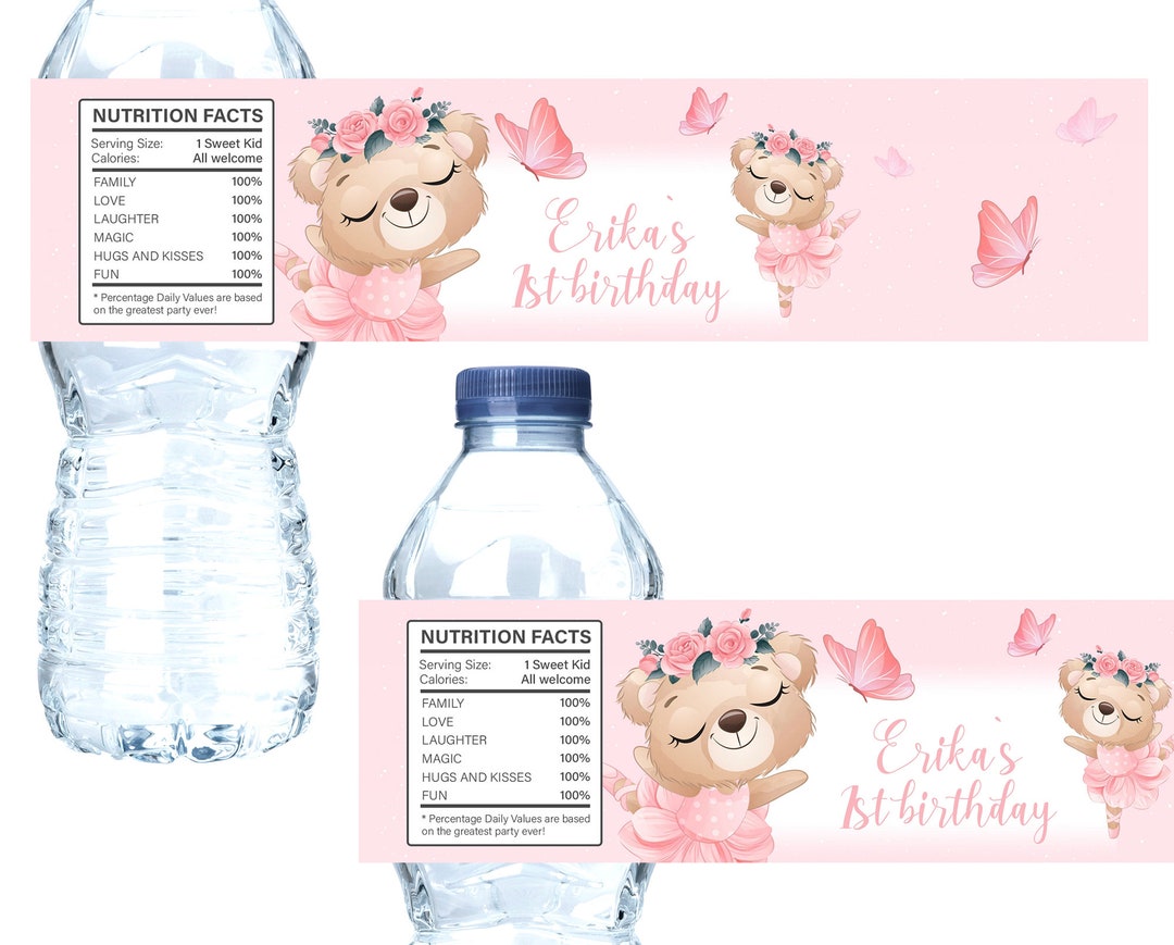 EDITABLE Bottle Label, Water Labels, Corjl Template. Personalized Pink ...