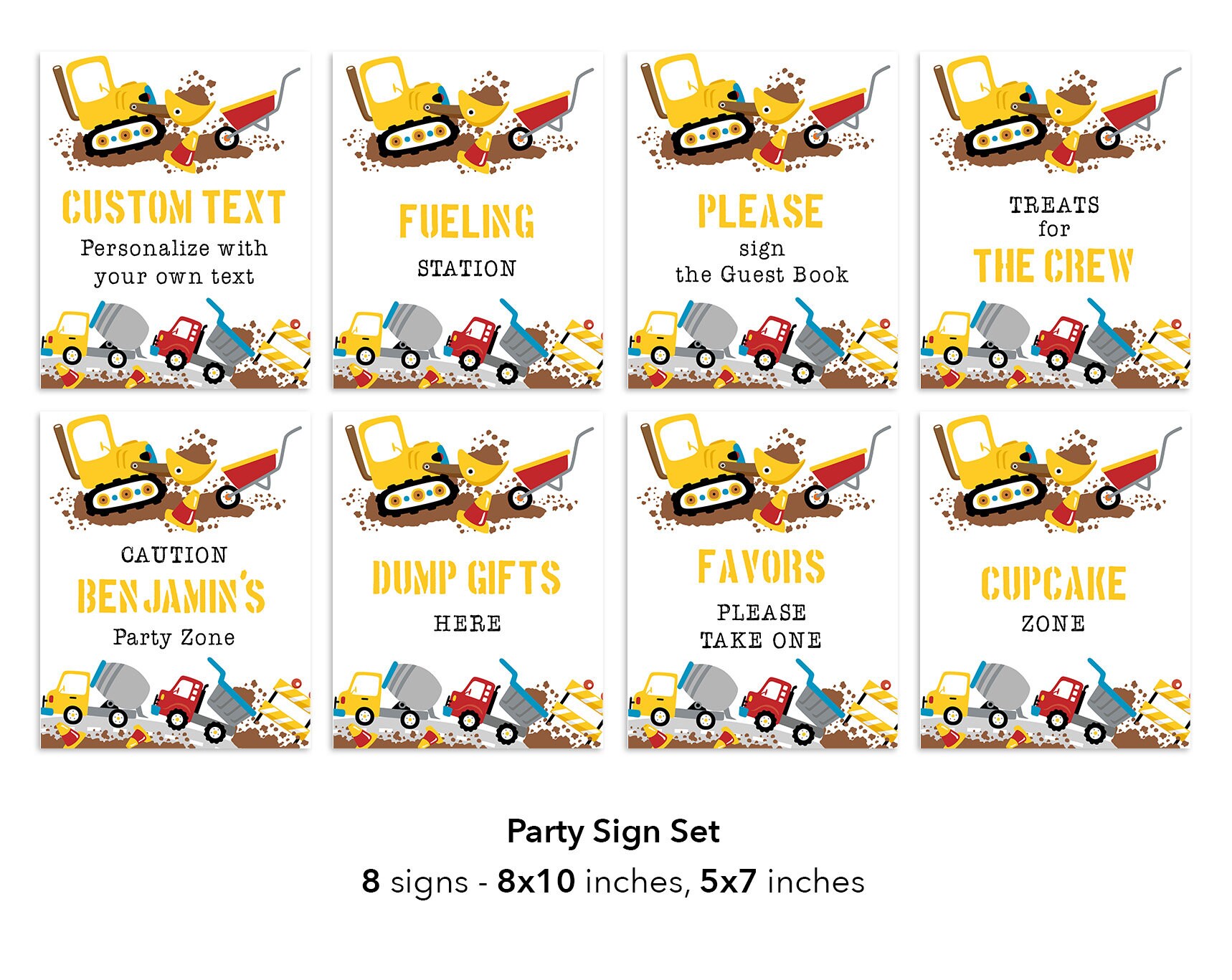 Editable Construction Party Signs Set. Fueling Station Template, Treats ...