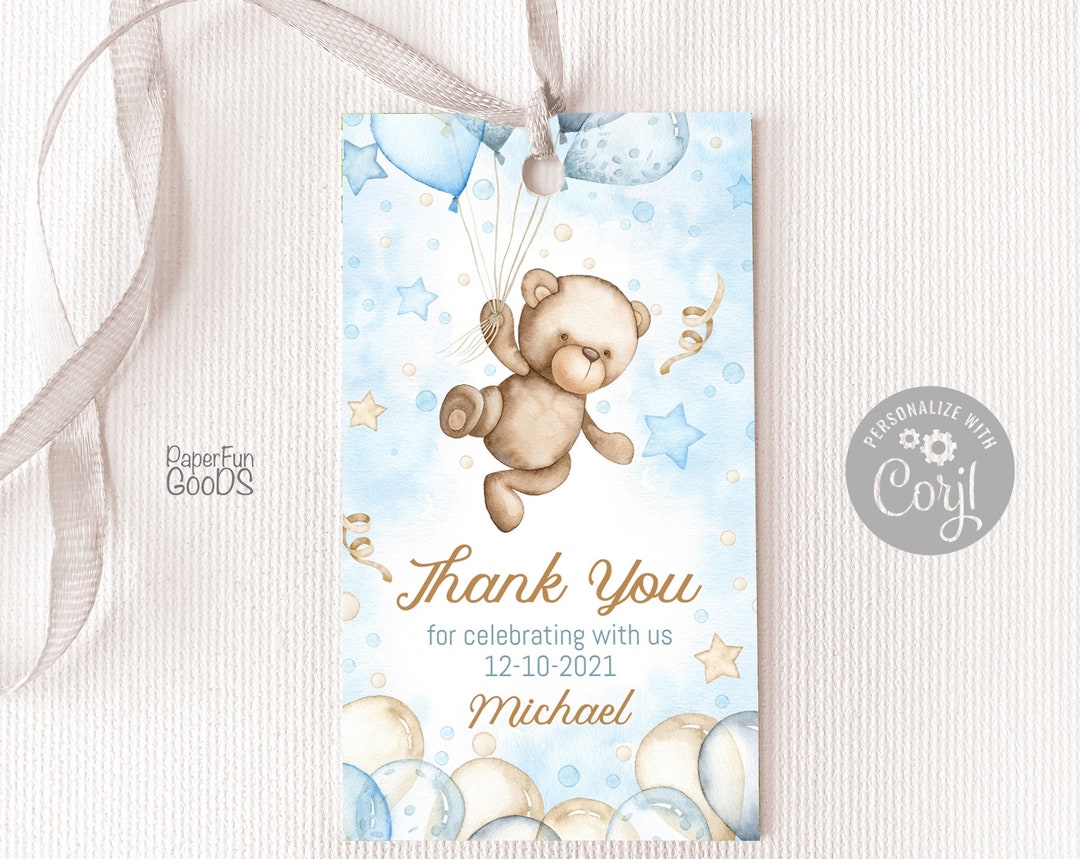 EDITABLE Thank You Tags. Personalized Boys Party Tag. Digital Birthday ...