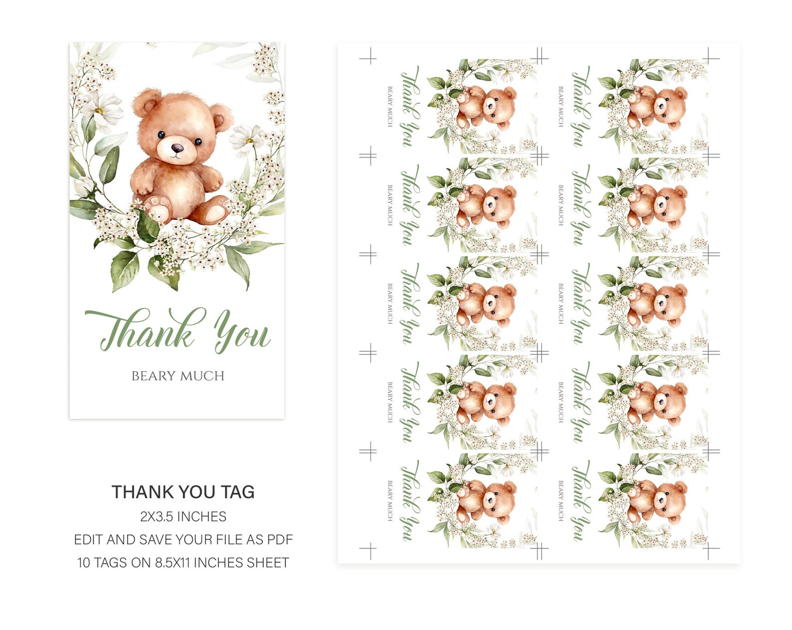 Editable Gender Neutral Thank You Tag. Boy Girl Teddy Bear Baby Shower ...
