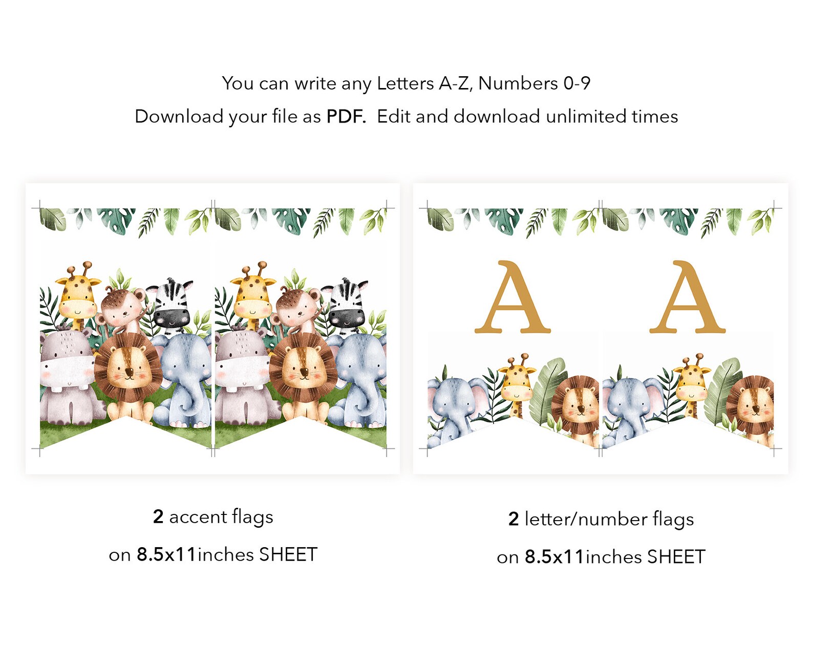 EDITABLE Digital 1st Birthday Wild ONE Bunting. Personalized Flags ...