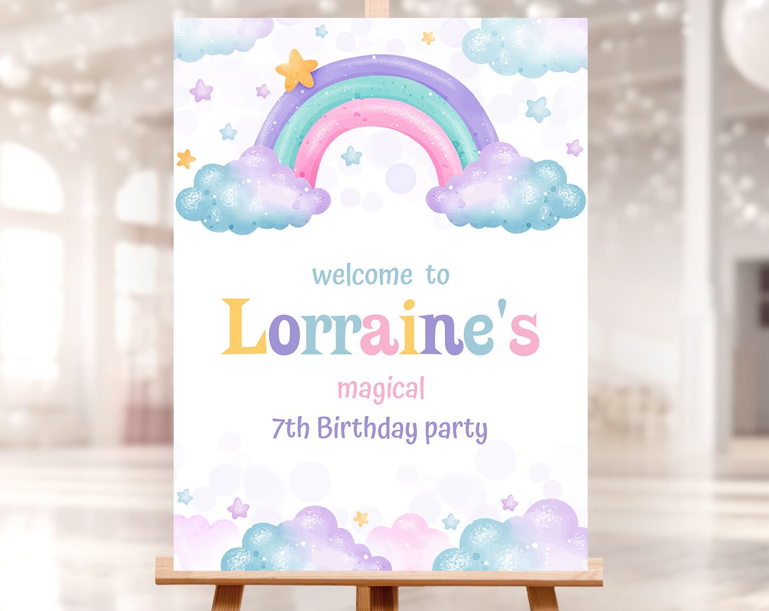 Editable Rainbow Welcome Sign. Pink and Rainbow Girl Magical 7th ...